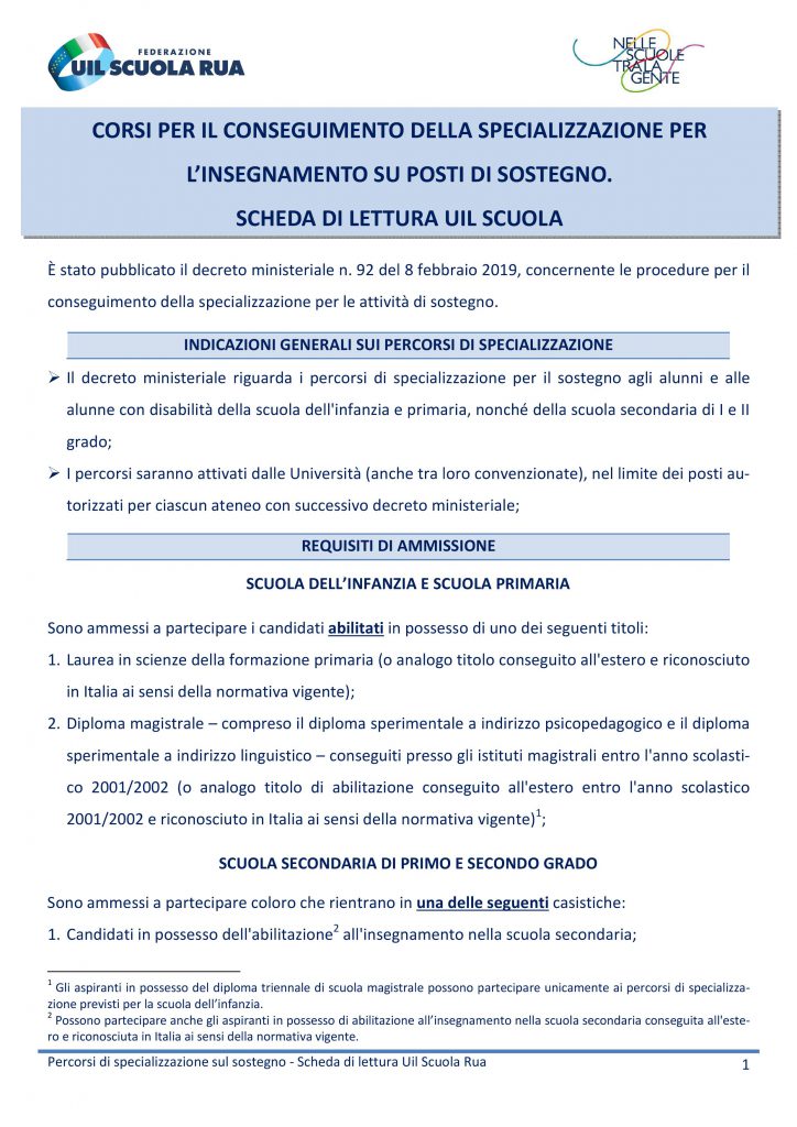 Percorsi di specializzazione sul sostegno: pronto il decreto, la scheda ...