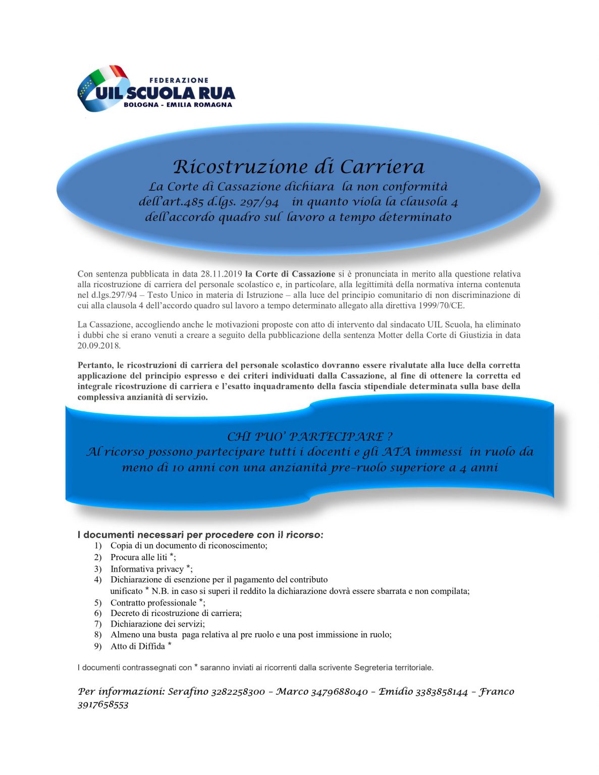 Ricorso Ricostruzione di Carriera - Uil Scuola Emilia Romagna